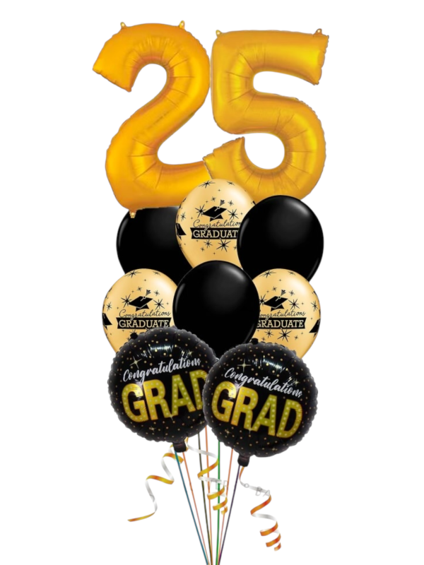 CLASS OF 2025 GRADUATION BALLOON BOUQUET IN GOLD - Everyday Flowers and ...
